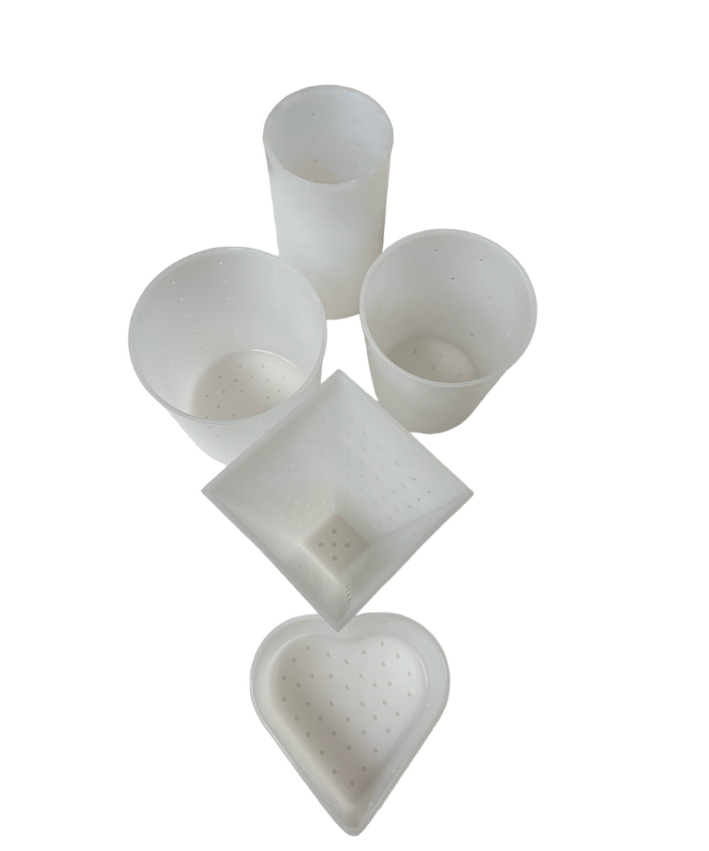 Soft cheese mould kit set of 5 moulds - Beakers, Cylinder, Heart & Pyr ...